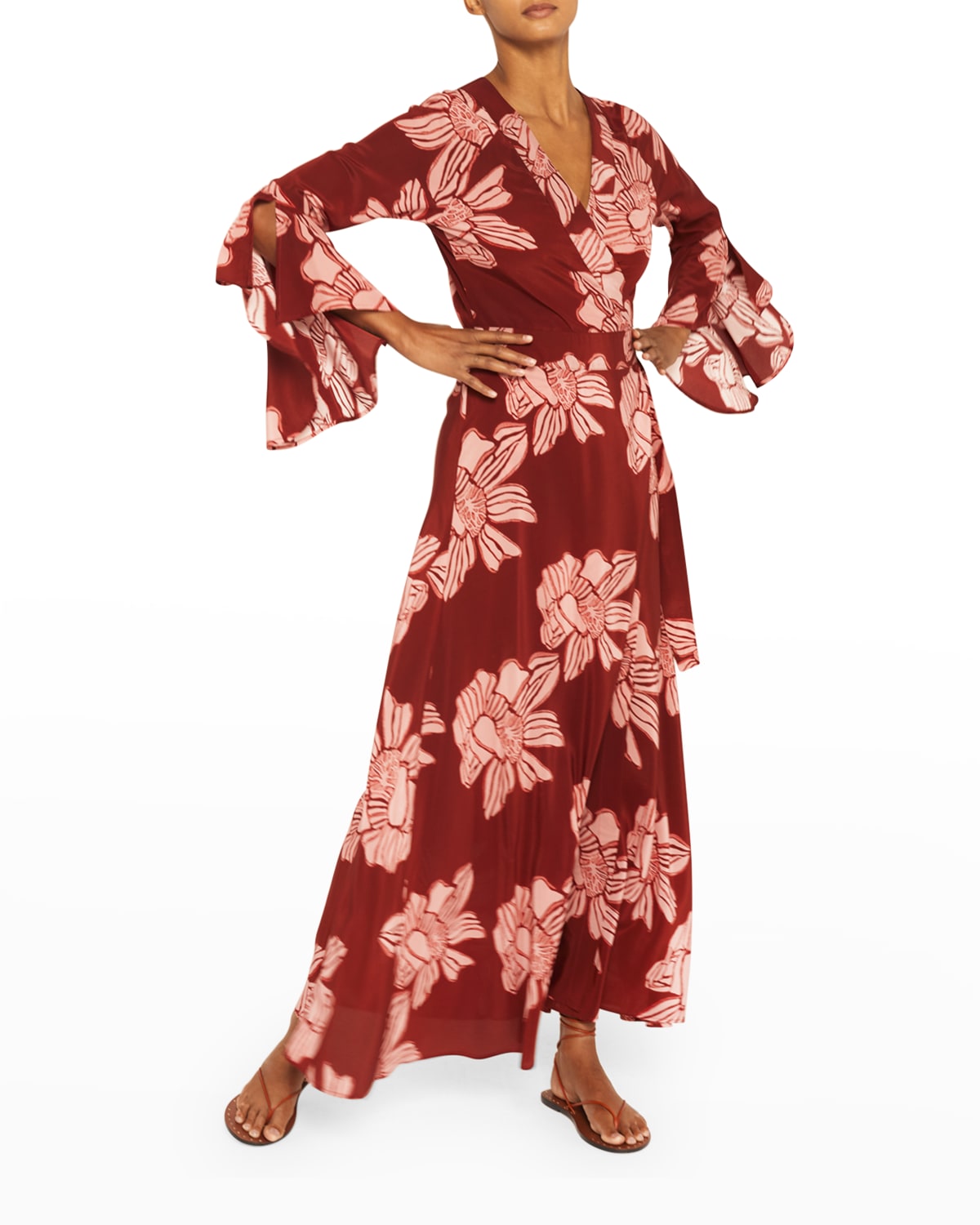 Jaline Melanie Maxi Silk Wrap Dress In Bordeaux Matisse | ModeSens