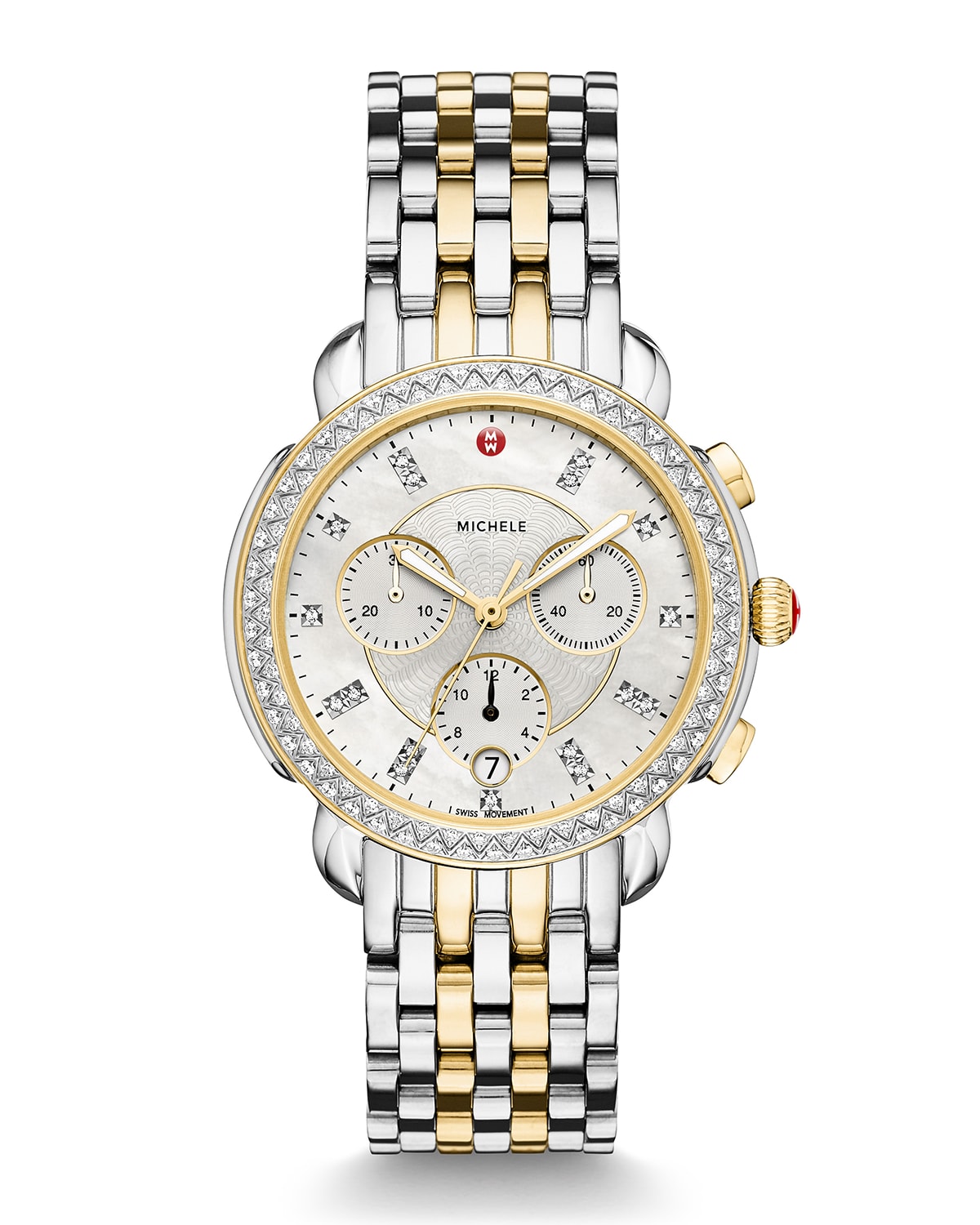 MICHELE Serein Petite Two-Tone Diamond Watch, Gold/Steel | Neiman Marcus