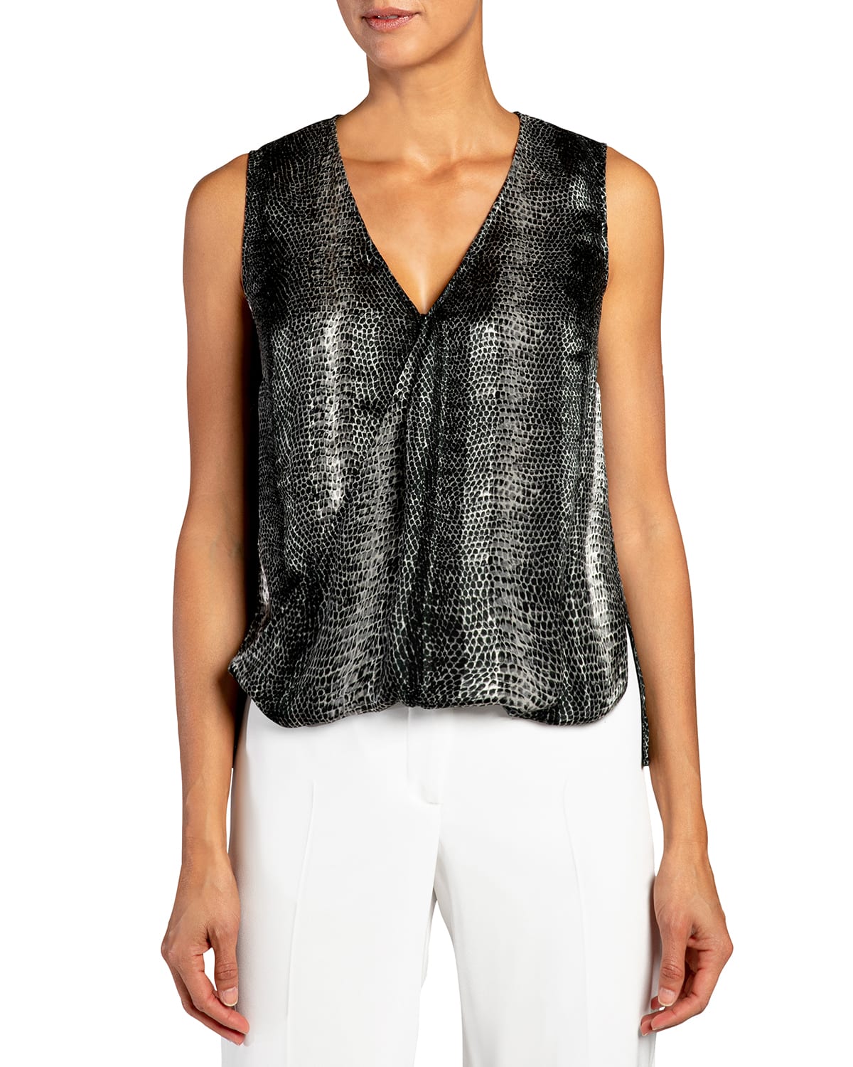 Santorelli Keona Silk Charmeuse Sleeveless Top | Neiman Marcus