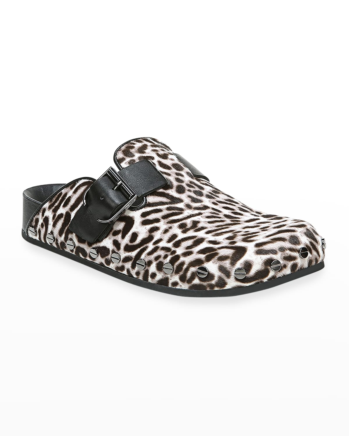 Veronica Beard Fern Leopard-Print Fur-Lined Suede Clogs | Neiman Marcus