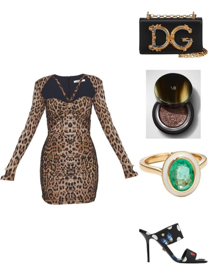 Roberto Cavalli Leopard Print Ruched Mini Dress | Neiman Marcus