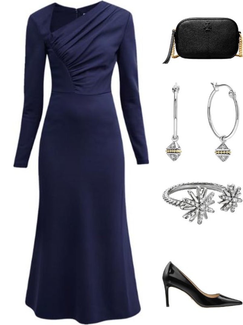 Roland Mouret Ruched Long-Sleeve Stretch Cady Midi Dress | Neiman Marcus