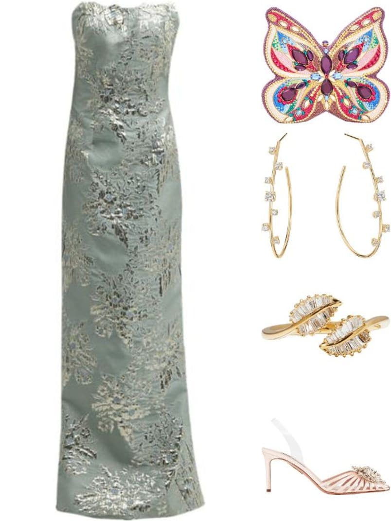 Rene Ruiz Collection Strapless Metallic Brocade Column Gown | Neiman Marcus