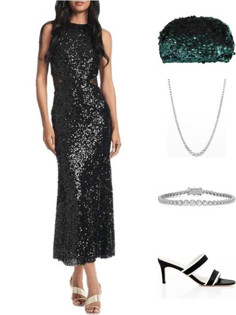 Sachin & Babi Drew Lace-Inset Sequin Halter Dress | Neiman Marcus