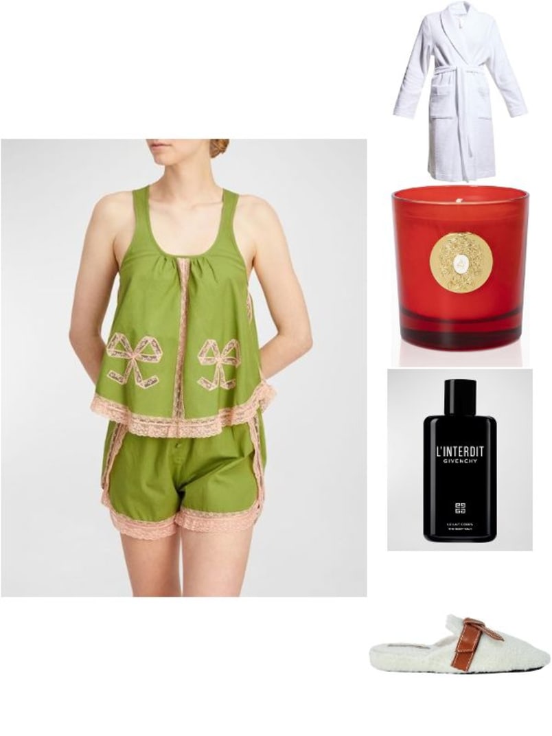 Morgan Lane Maebelle Nessa Ruched Lace-Trim Pajama Set | Neiman Marcus