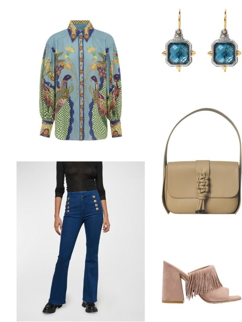 ALEMAIS Gilly Bird-Print Linen Button-Front Shirt | Neiman Marcus