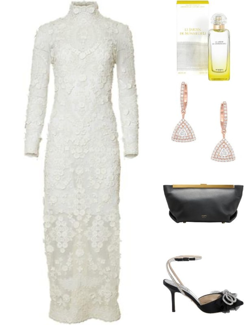 Carolina Herrera Embellished Floral Applique Column Gown with Slip ...