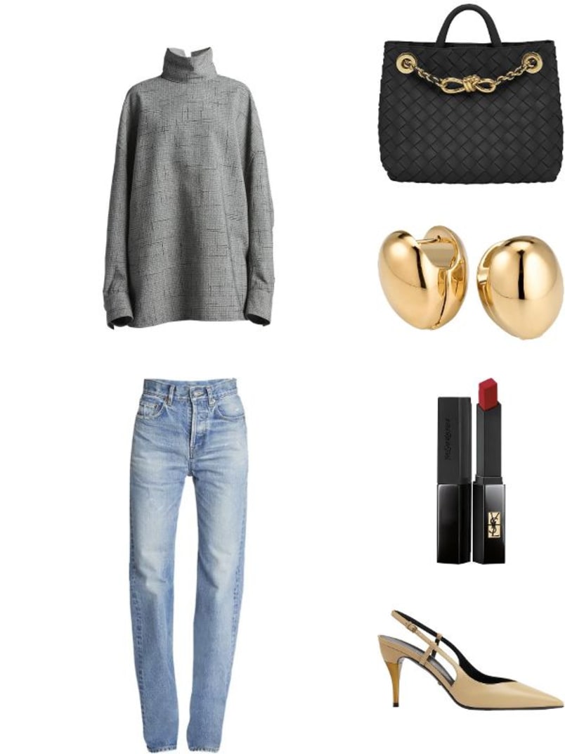 Bottega Veneta Turtleneck 3D Crisscross Plaid Jacquard Oversized Shirt | Neiman Marcus