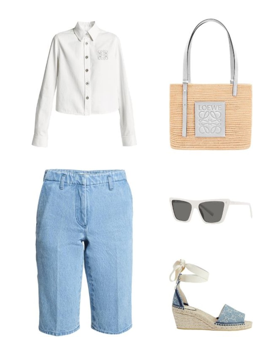 Loewe x Paula Ibiza Anagram Open-Back Button Down Top | Neiman Marcus