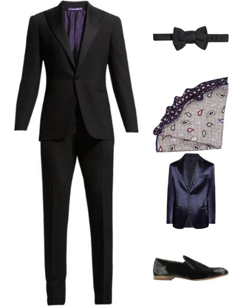 Edward Armah Men's Silk Reversible Houndstooth and Paisley Pocket Round ...