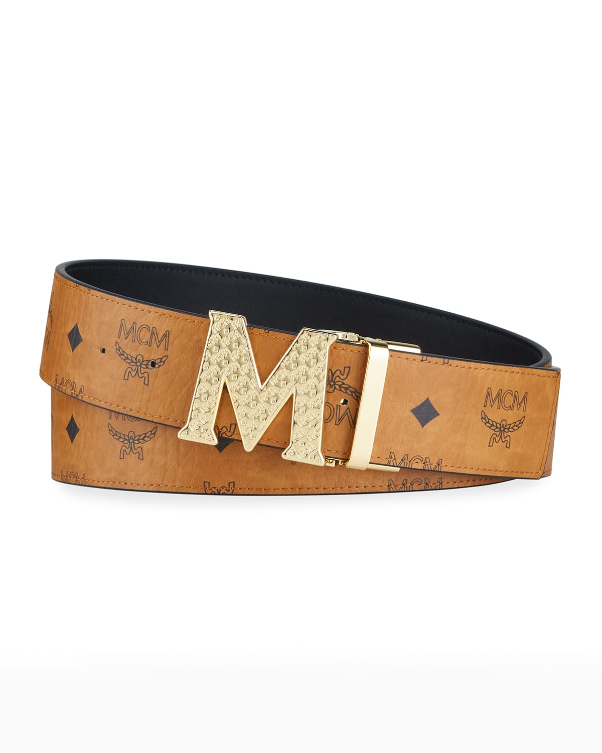 MCM Men's Textured Logo Reversible Belt | Smart Closet