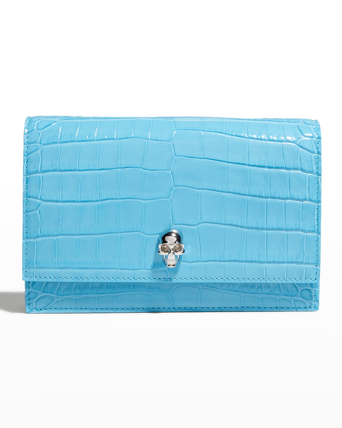 Alexander Mcqueen Mini Skull Croc-embossed Crossbody Bag In Cerulean ...