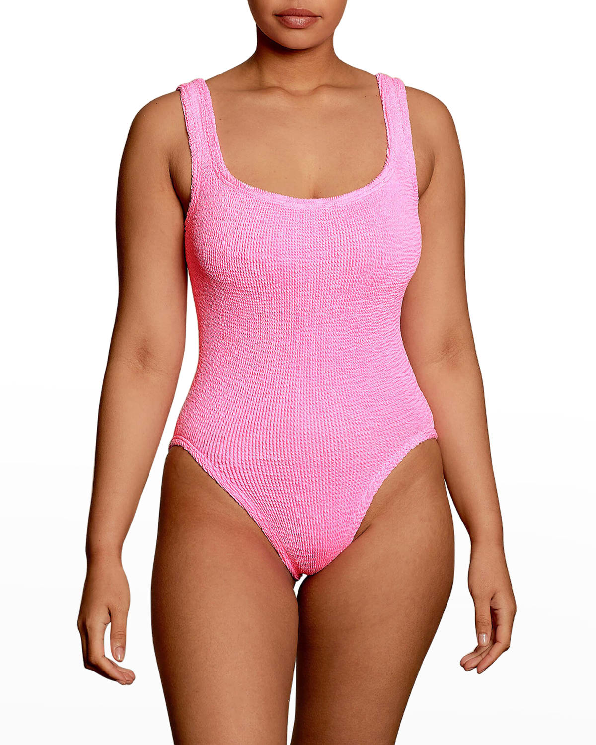 Hunza G Square Neck High Cut One Piece Swimsuit In Fuchsia Modesens
