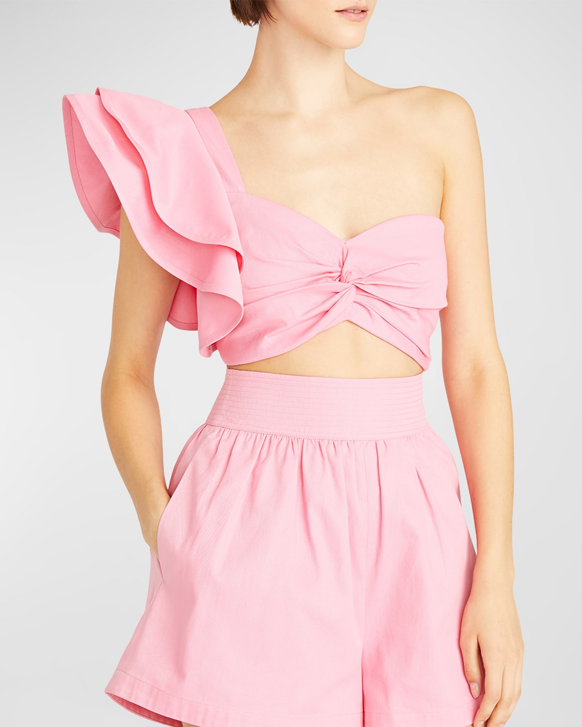 Amur Zeha Ruffle One-shoulder Cotton Bra Top In Calla Lily | ModeSens