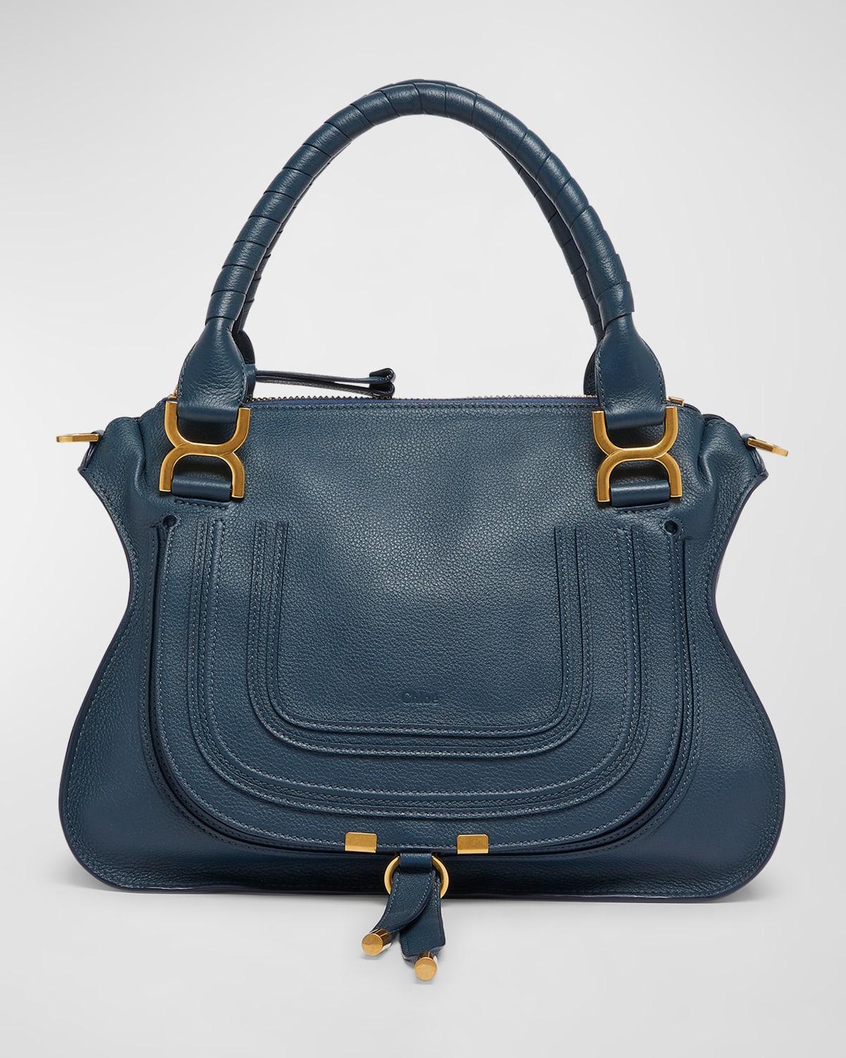 Chloé Marcie Medium Double Carry Satchel Bag In Grained Leather In Blue | ModeSens