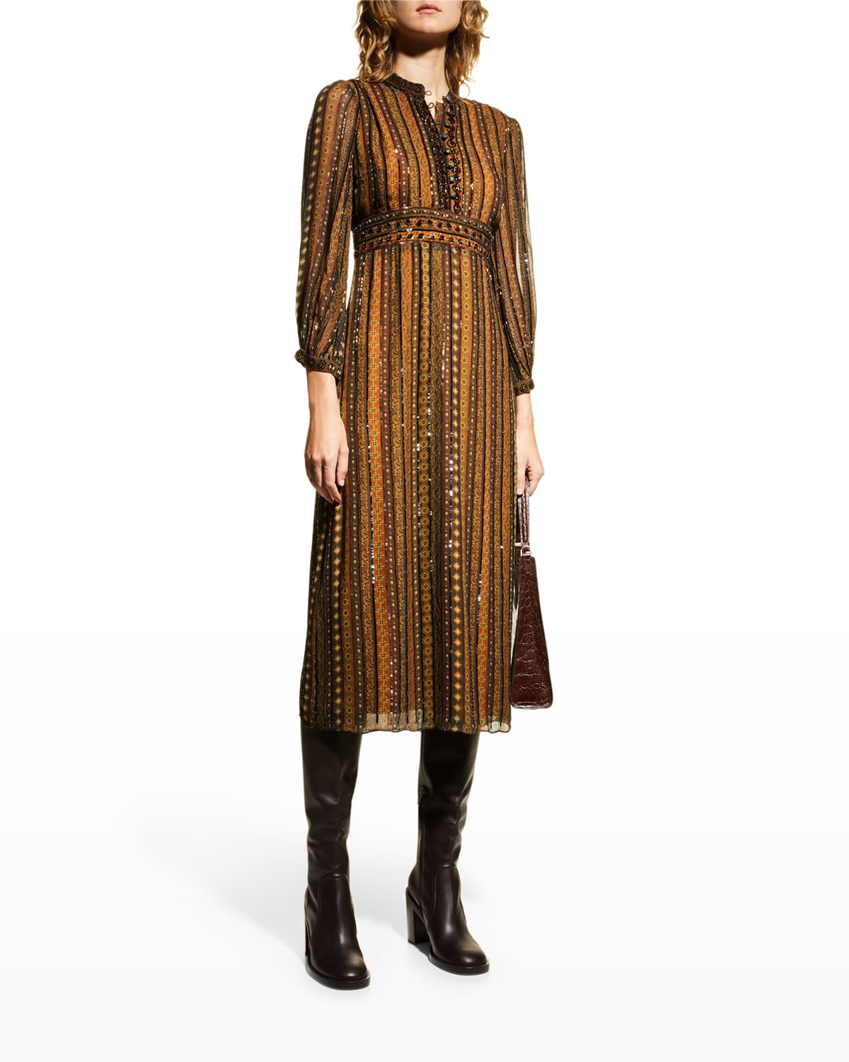 Veronica Beard Borelli Beaded Midi Dress In Bronze Multi | ModeSens