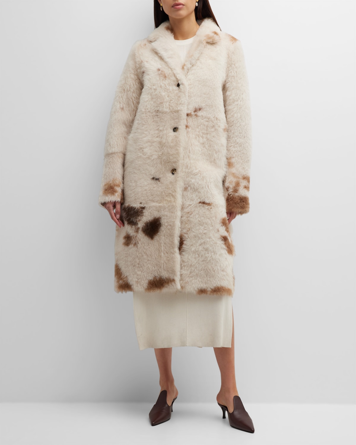 Utzon Chiara Reversible Shearling And Leather Coat In Cream Pinto ...