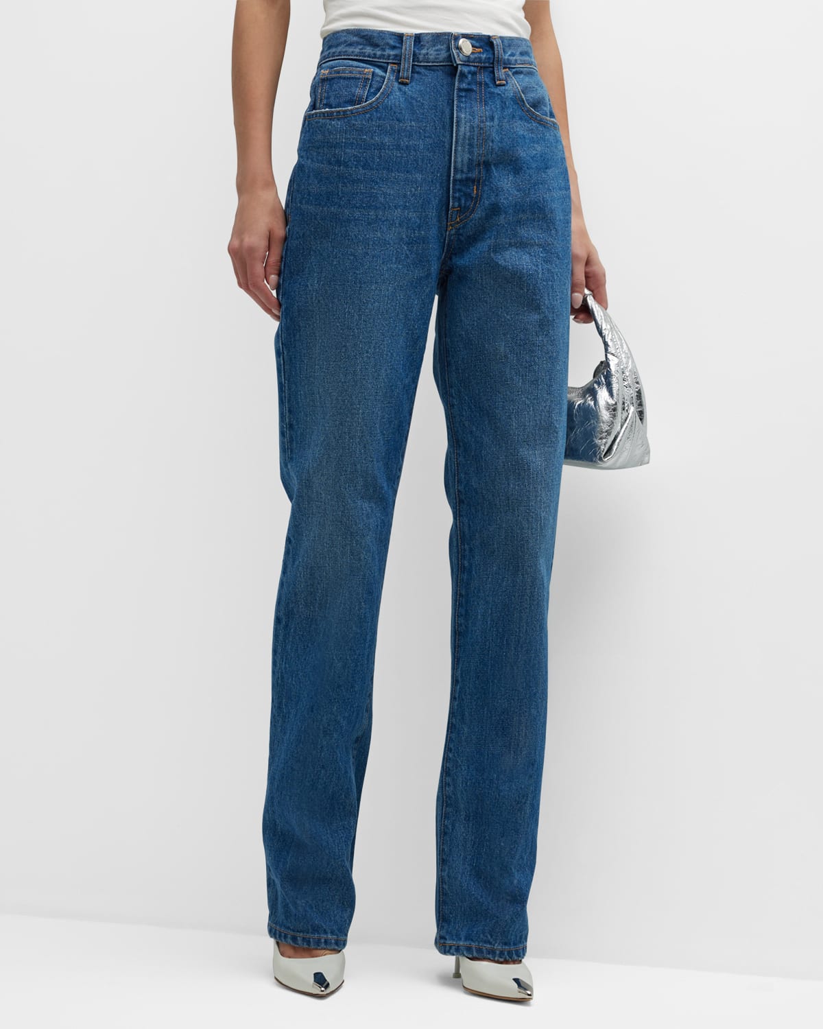Brandon Maxwell Scooped Waist Denim Straight Jeans In Trinity | ModeSens