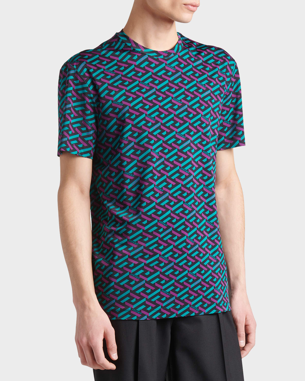Versace Men's Greca Monogram T-shirt In Tealplum | ModeSens