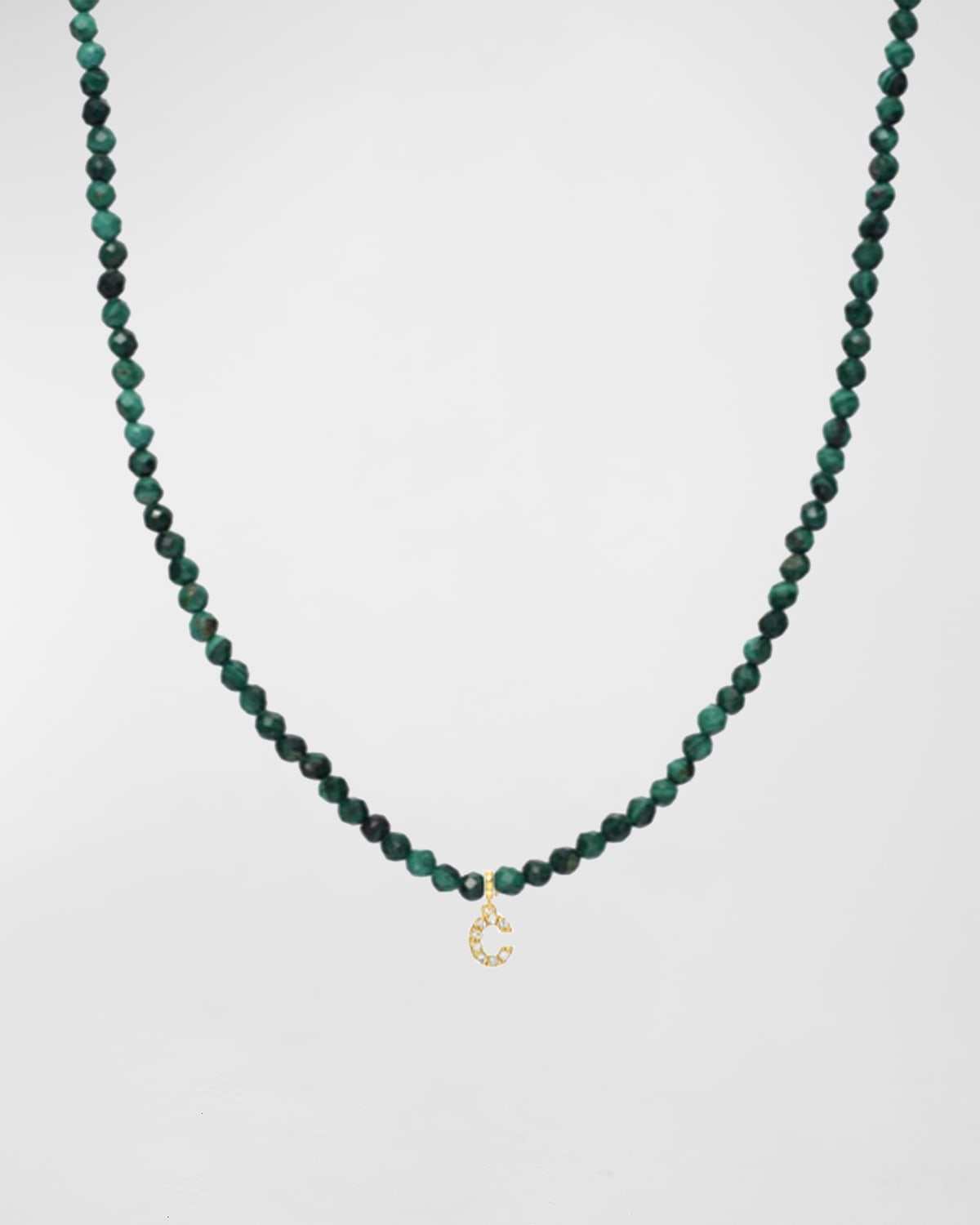 Zoe Lev Jewelry Malachite Beaded Mini Diamond Spaced Initial Necklace ...