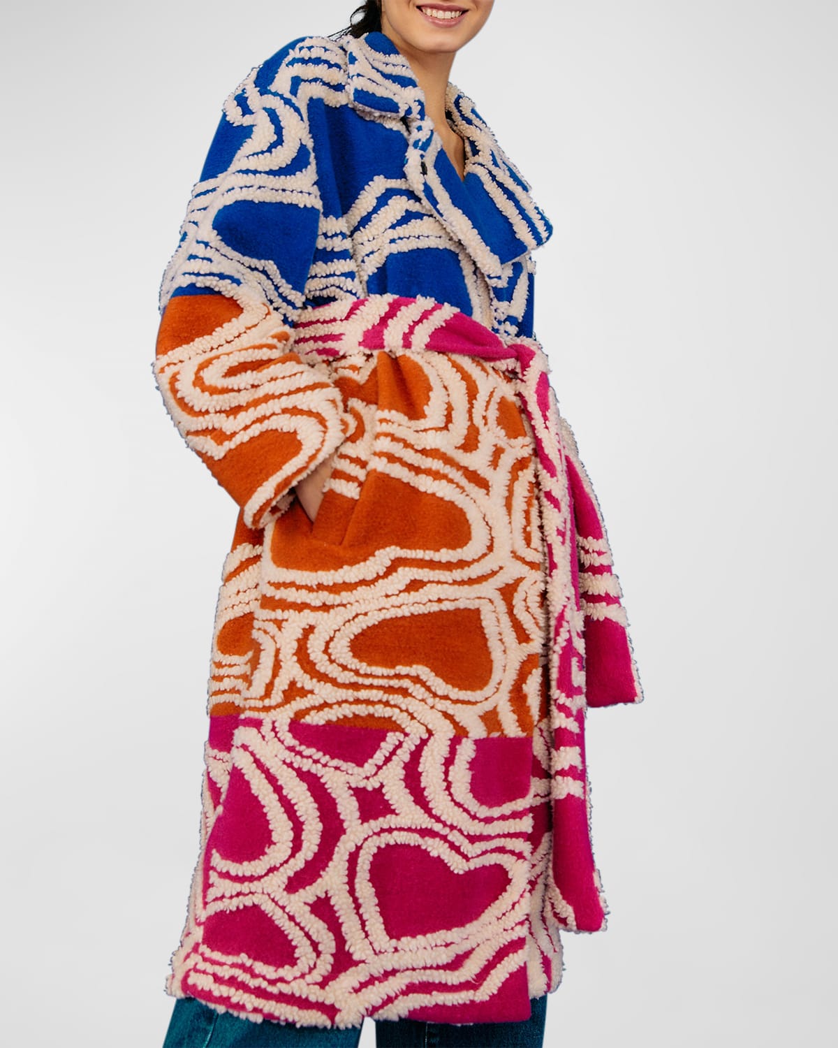 Farm Rio Wild Hearts Colorblocked Fleece Coat In Wild Hearts Black And ...