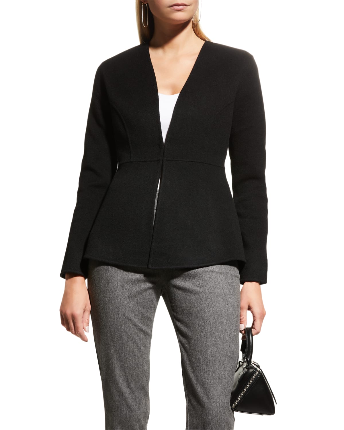 Neiman Marcus Double-face V-neck Cashmere Jacket In Black | ModeSens