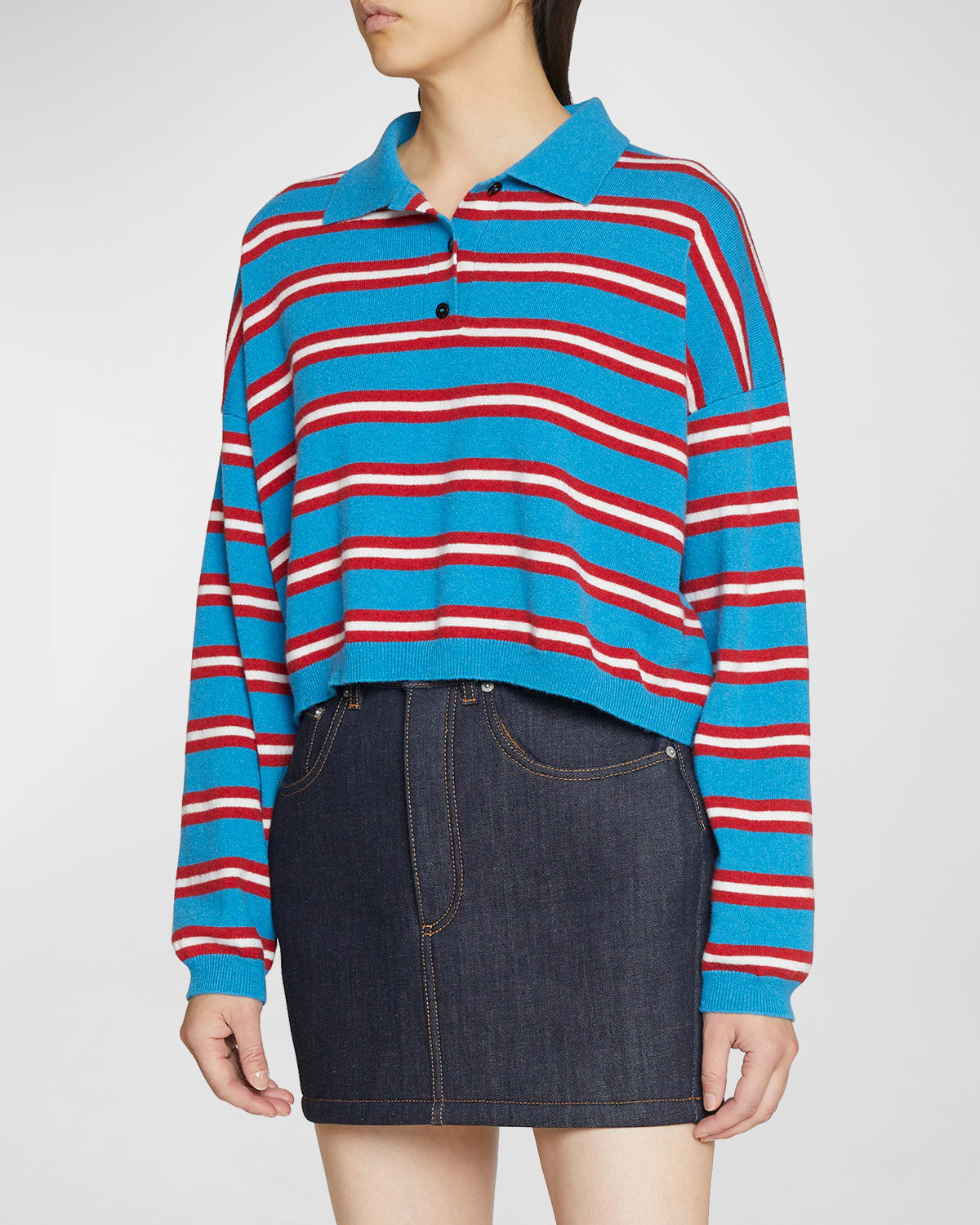Loewe Stripe Polo Collar Sweater Blue And Red In Blue Red | ModeSens
