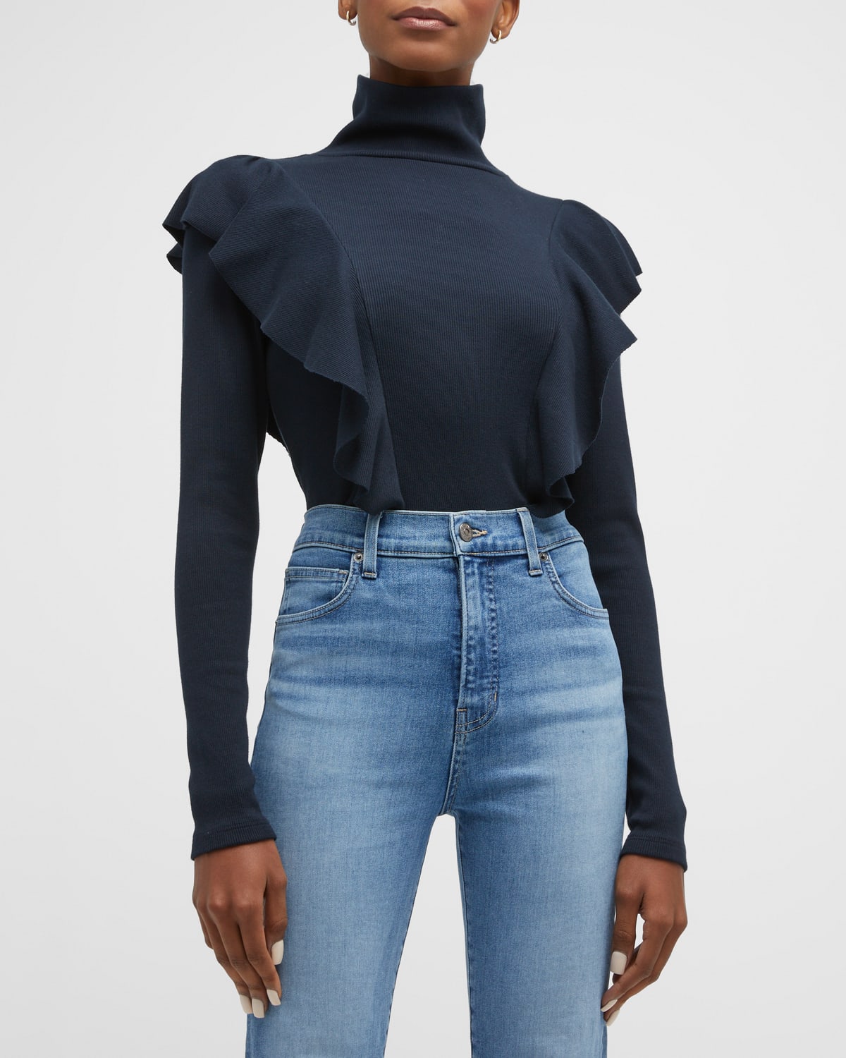 Veronica Beard Jeans Freida Ruffle Turtleneck Top | Smart Closet
