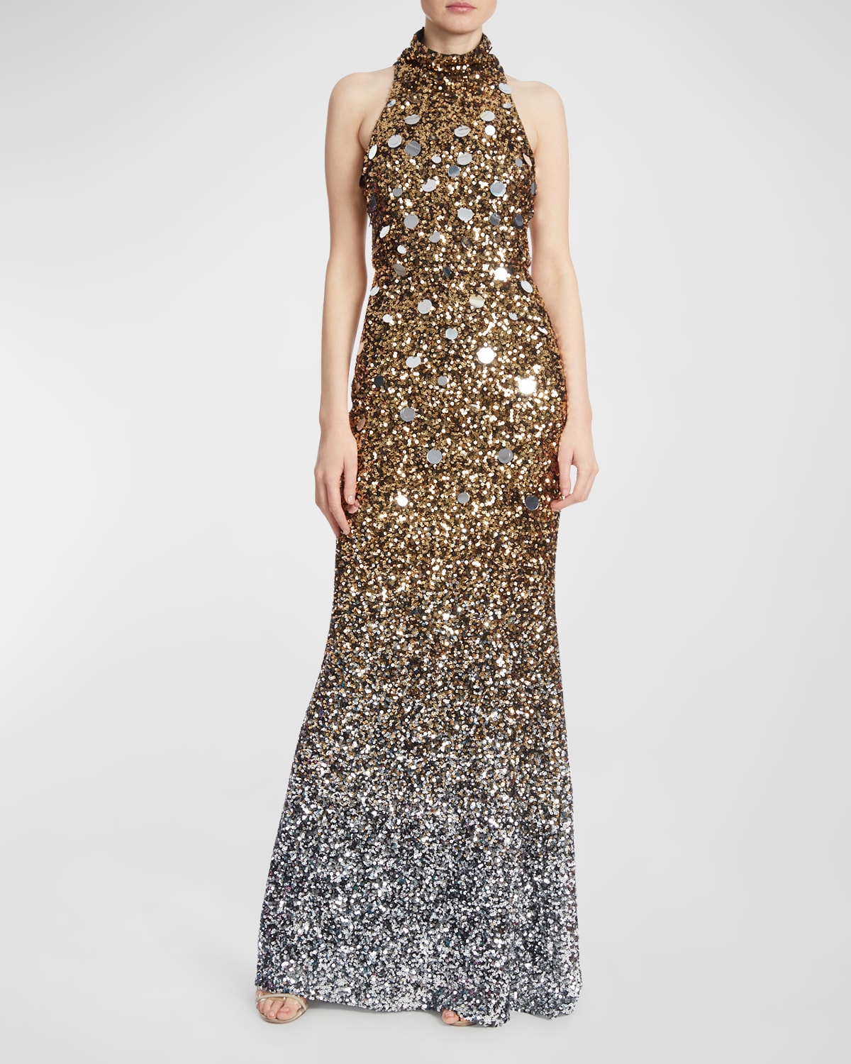Badgley Mischka Ombre Sequin Evening Gown In Silver Gold | ModeSens