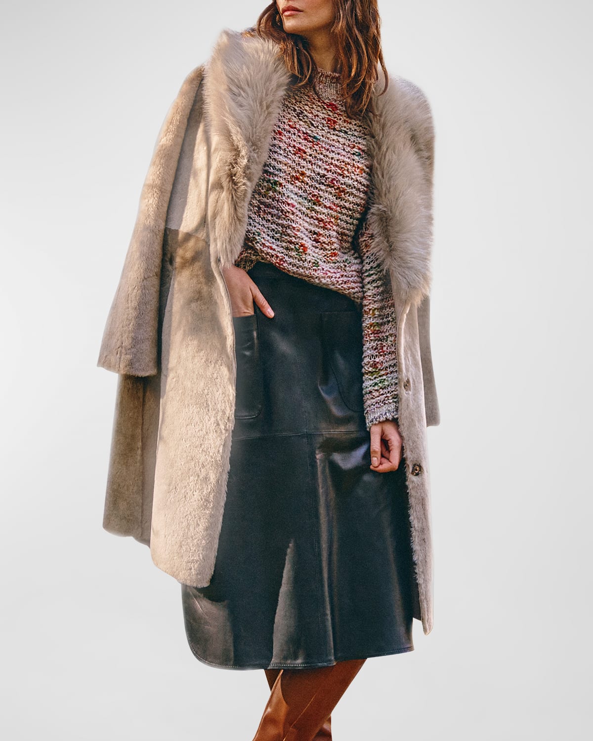 Clo Emotional Design Reversible Boyfriend Combi Shearling Coat In Sand | ModeSens