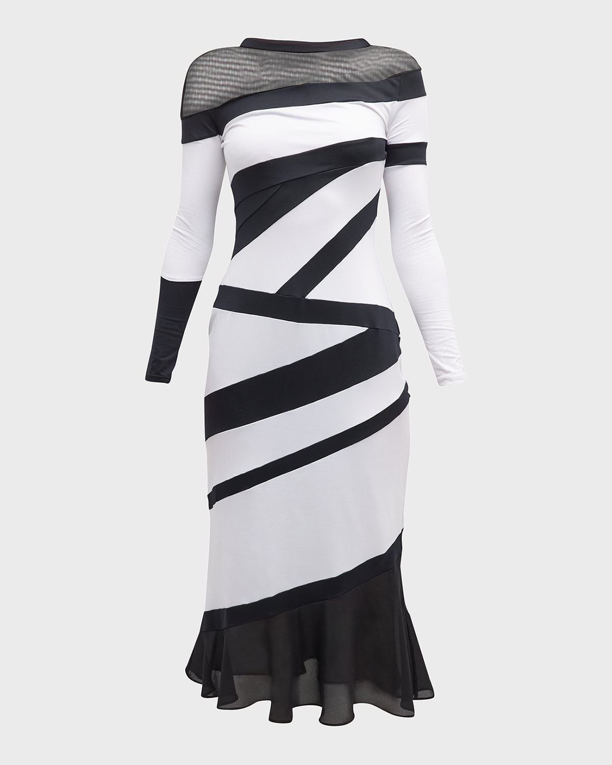 Donna Karan Ruffle Colorblock Midi Dress In Black White Modesens