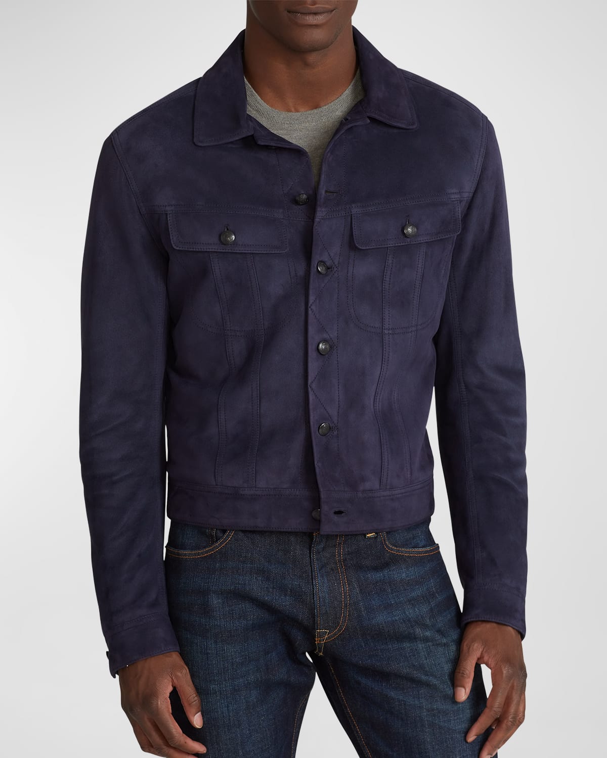 Ralph Lauren Purple Label Men's Clifton Suede Leather Trucker Jacket | Smart Closet