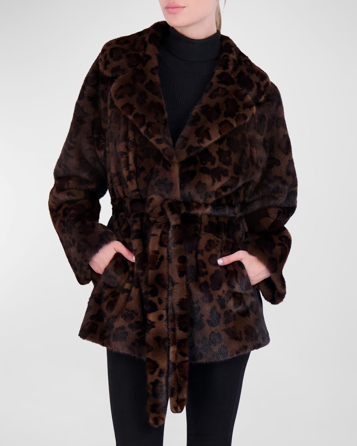 Gorski Leopard-print Belted Mink Fur Jacket In Brown Animal Prin | ModeSens