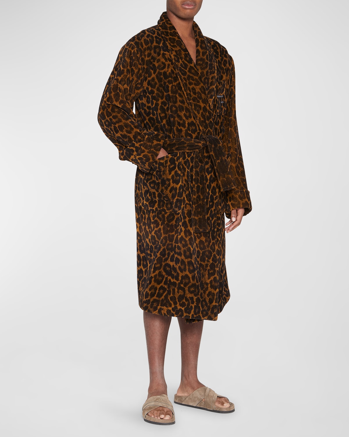TOM FORD Men's Leopard-Print TF-Logo Robe | Smart Closet