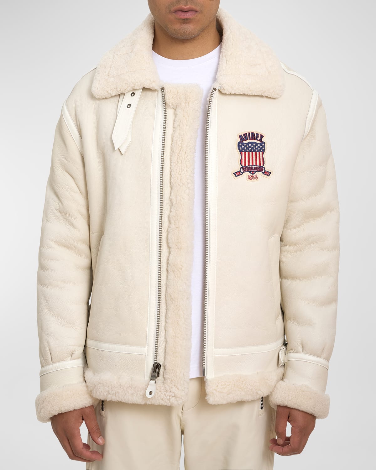 Avirex Men's Icon Shearling Aviator Jacket In Snow White | ModeSens
