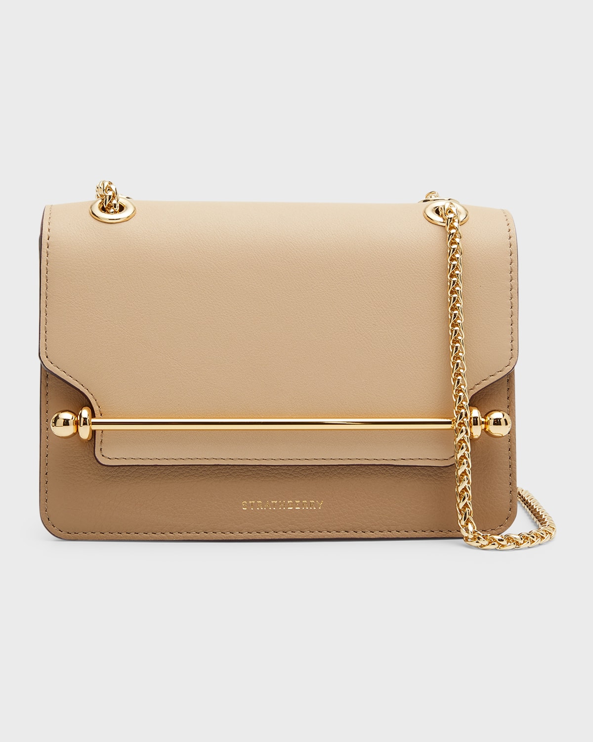 Strathberry East-west Mini Leather Chain Shoulder Bag In Oat Mushroom ...