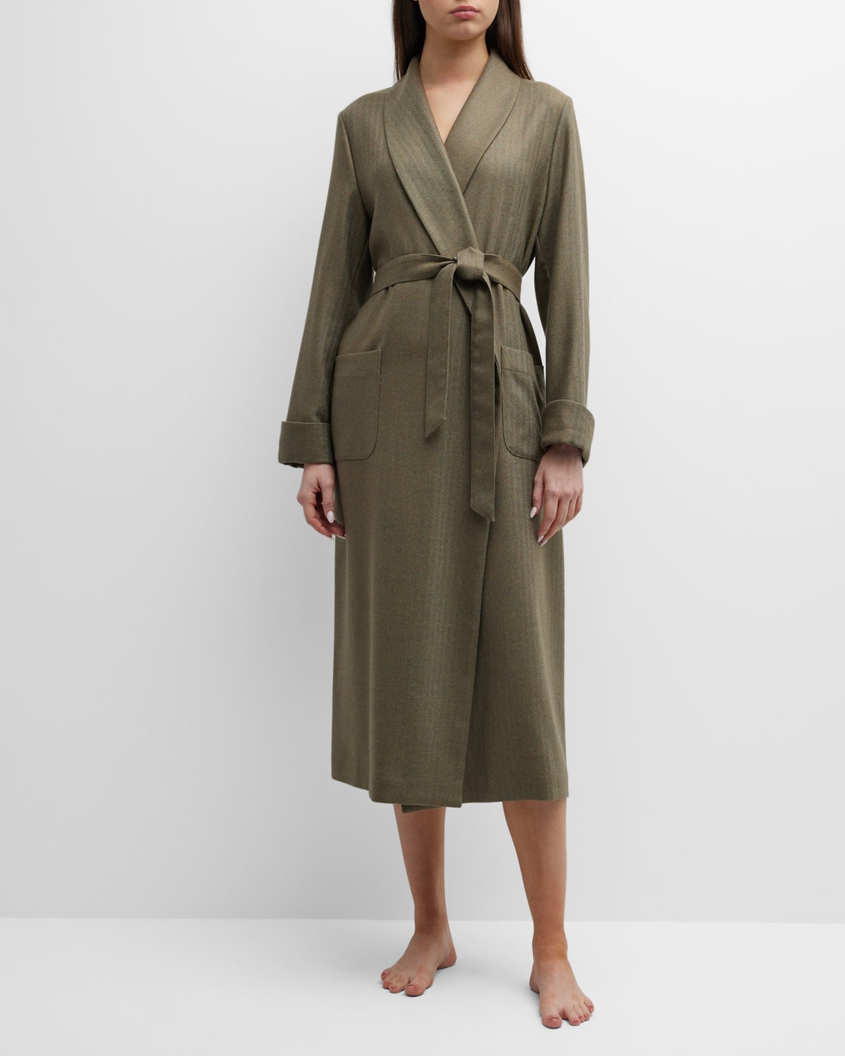 Loro Piana Long Cashmere & Alpaca Robe In Green Sprout Dill | ModeSens
