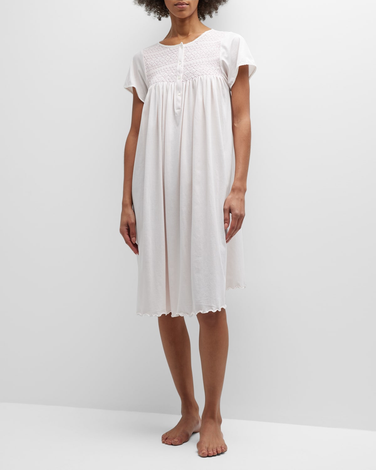 P Jamas Corazon Smocked Ruffle Cotton Nightgown | Smart Closet