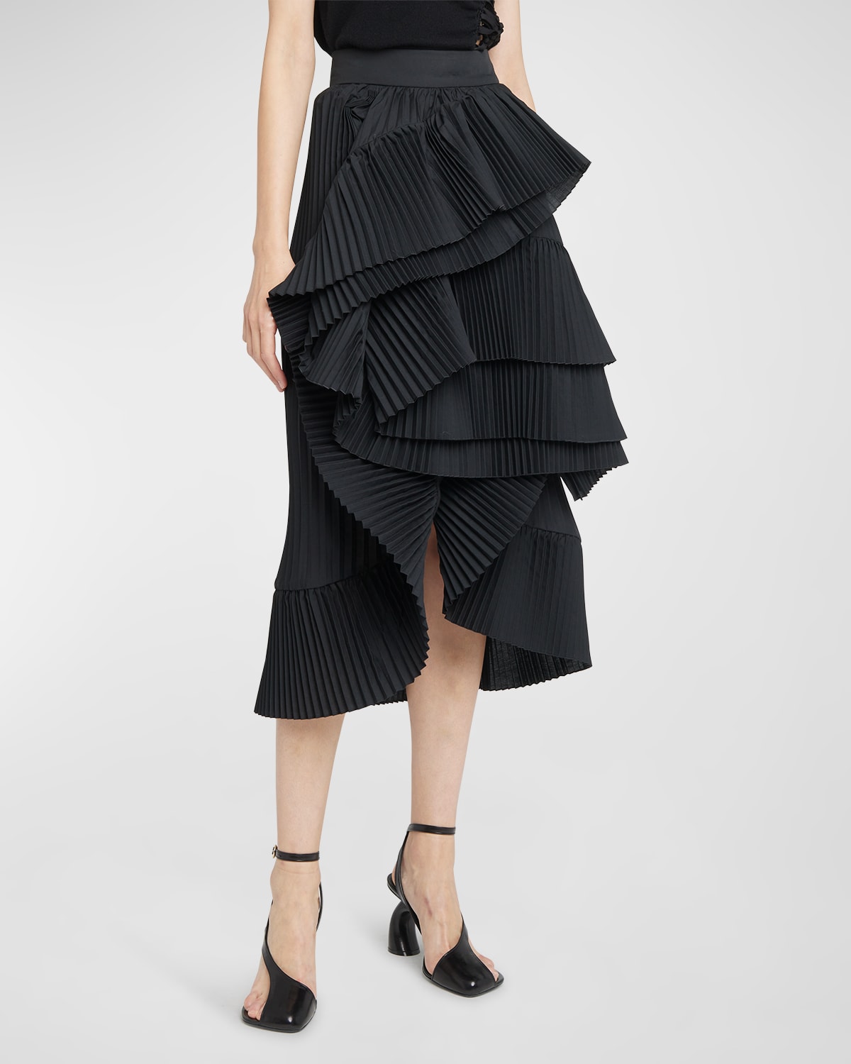 Dries Van Noten Seda Pleated Fan Midi Skirt In Black | ModeSens