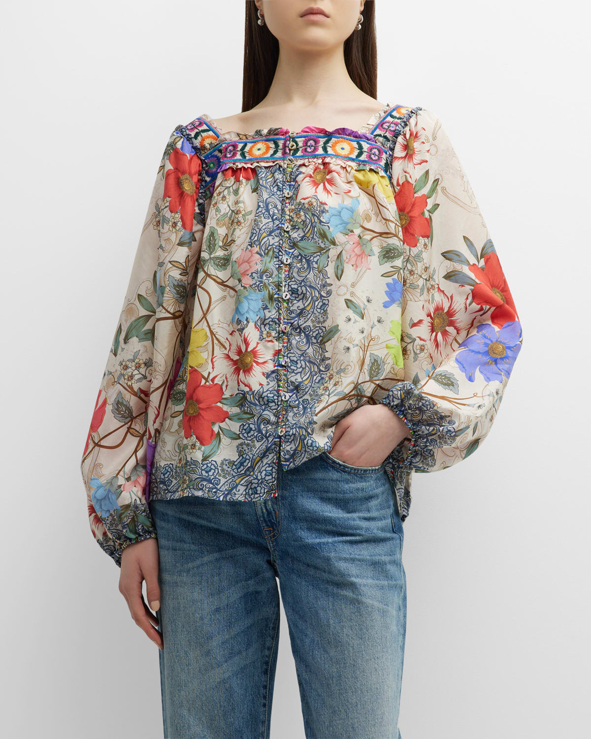 Johnny Was Plus Size Archibal Luciana Floral-print Blouse In Neutral ...