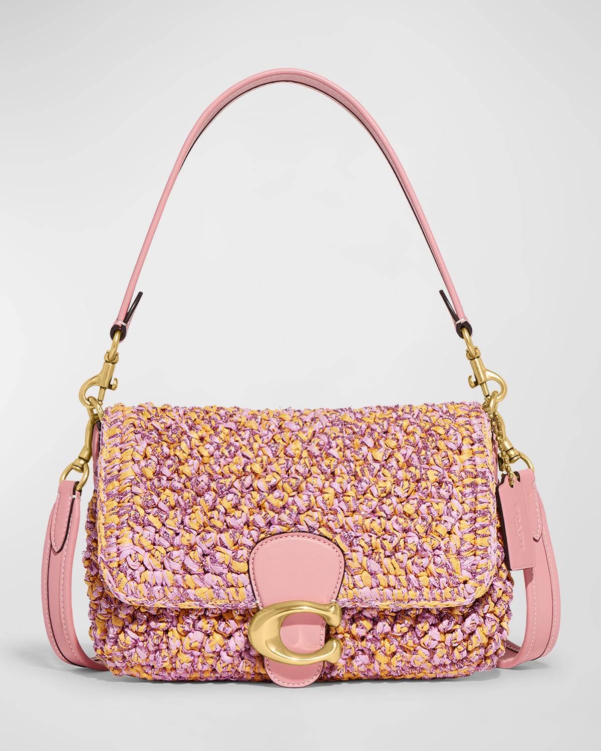 Coach Tabby Colorblock Flap Straw Shoulder Bag In B4pinkorange | ModeSens