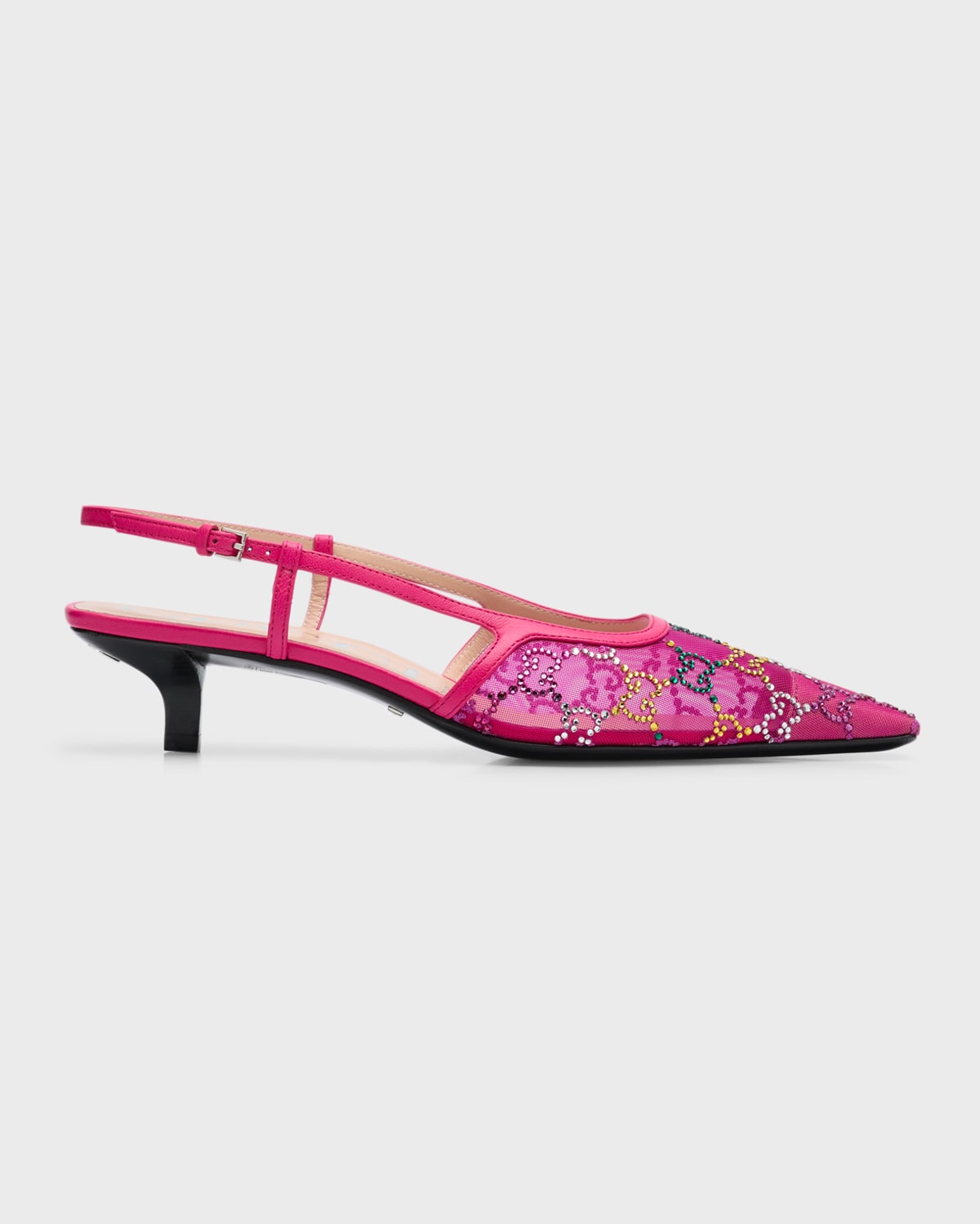 Gucci Gg 35 Crystal-embellished Mesh Slingback Pumps In Fuschia | ModeSens