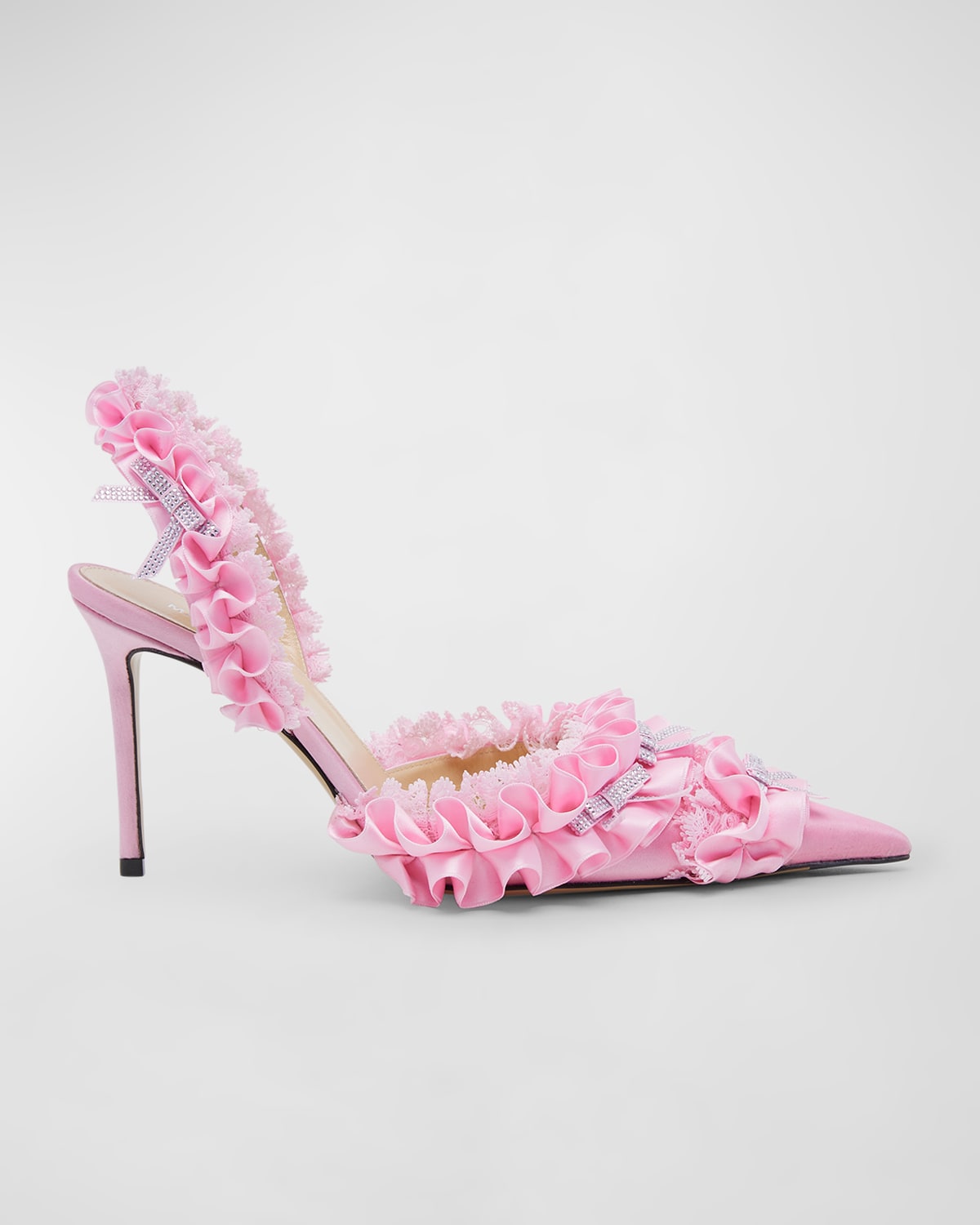 Mach & Mach Beauty Of Antoinette Ruffle Bow Slingback Pumps In Pink | ModeSens