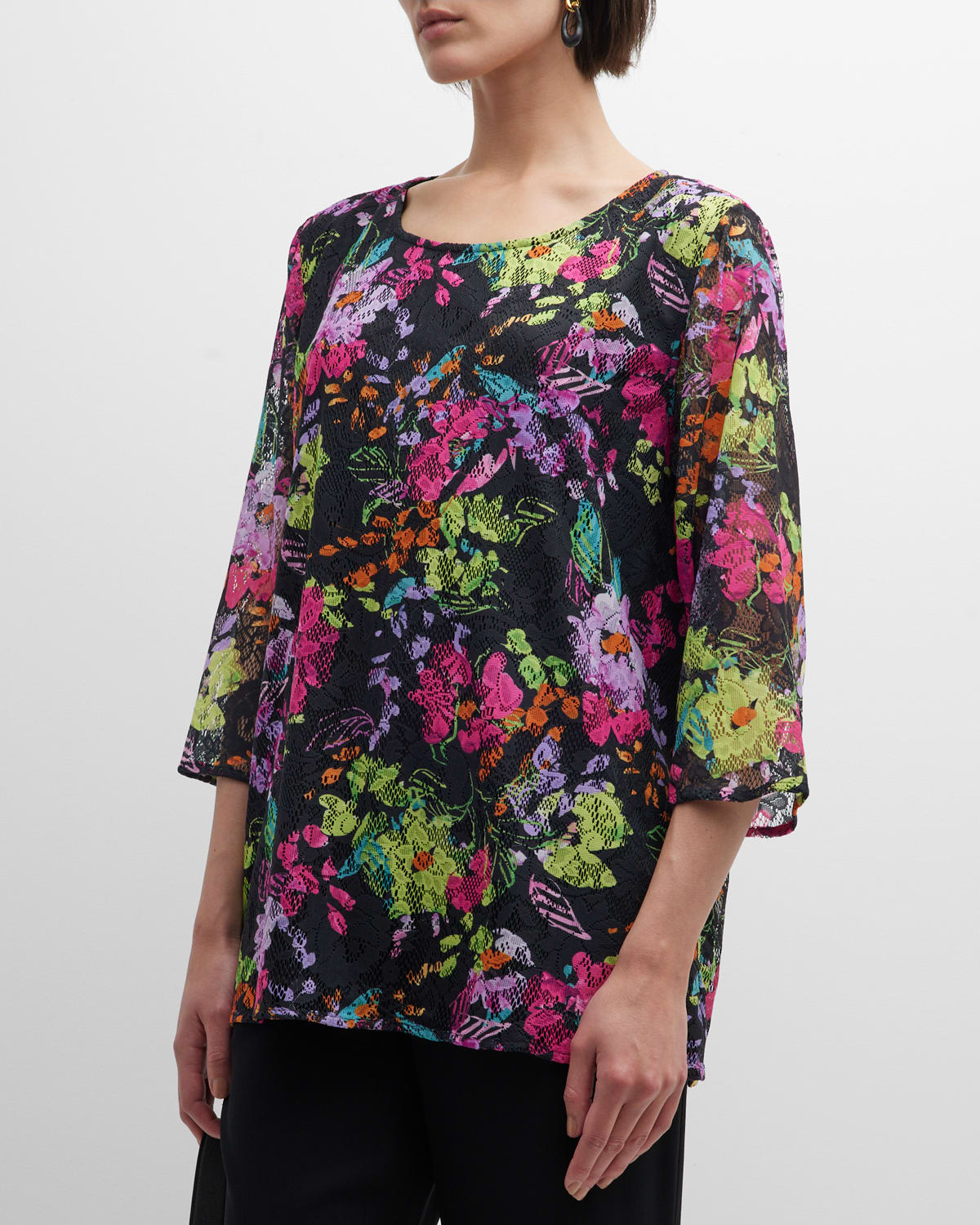 Caroline Rose Floral Easy Tunic In Black Multi | ModeSens