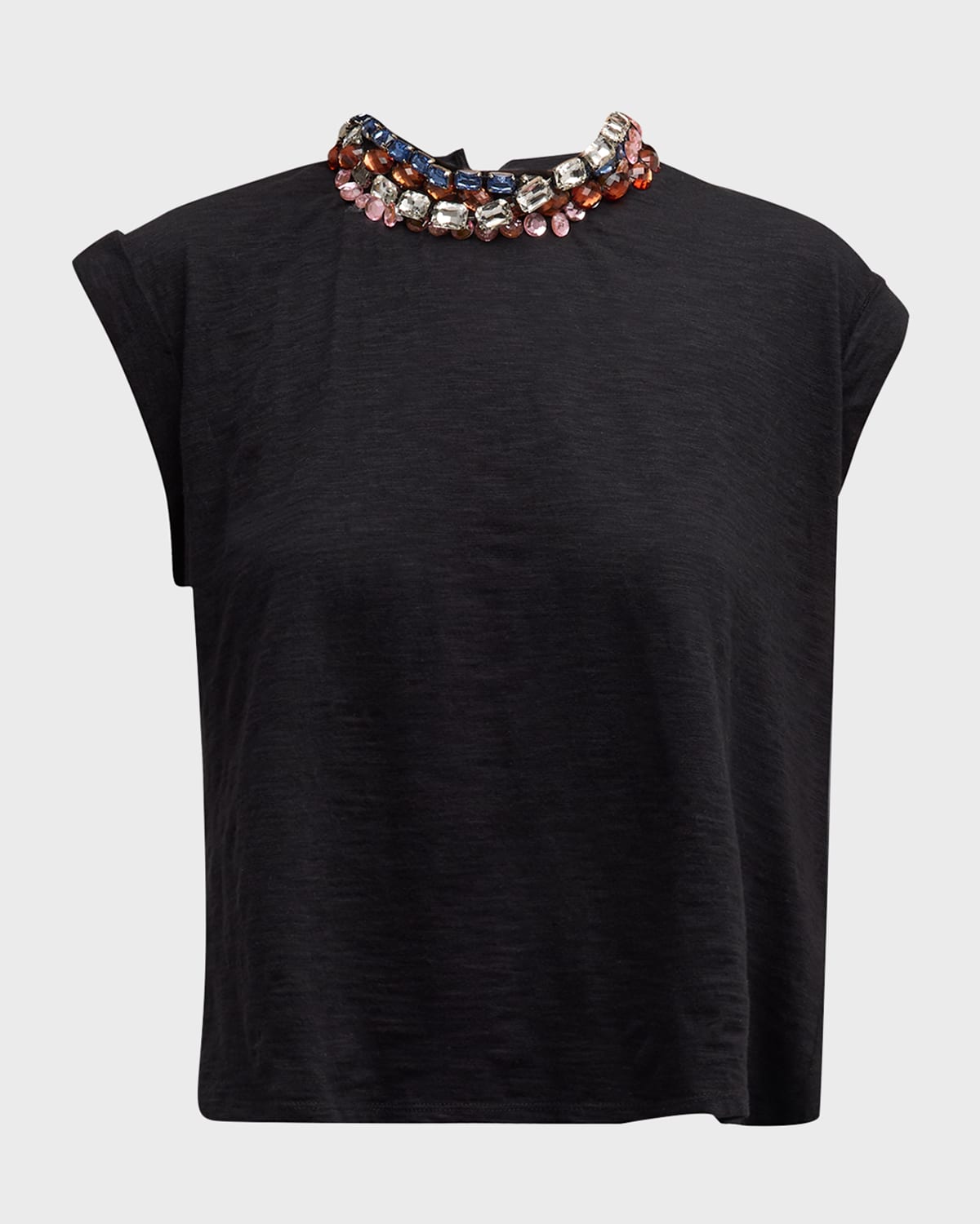 Cinq À Sept Bella Chunky Rhinestone Embellished Tee In Black Multi ...