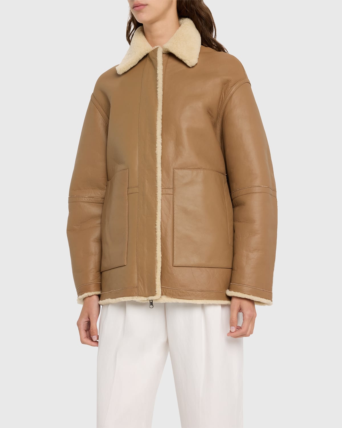 Vince Reversible Lamb Shearling Plush Jacket In Cream Beech | ModeSens