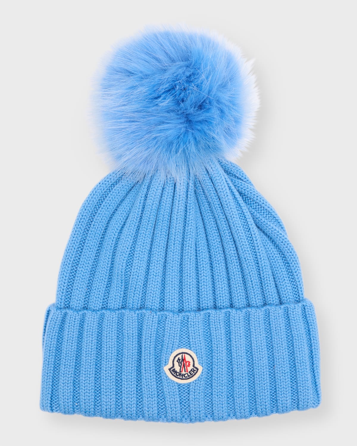 Moncler Ribbed Wool Beanie with Faux Fur Pom Smart Closet