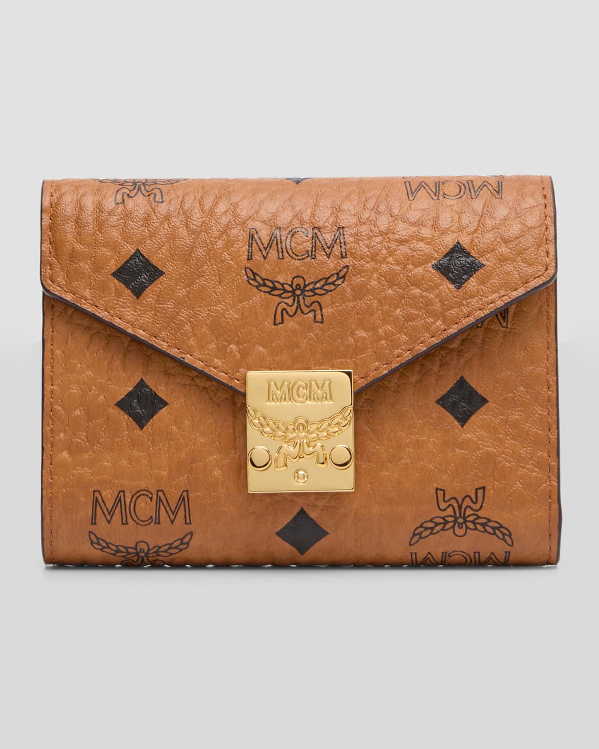 Mcm Tracy Small Monogram Visetos Trifold Wallet In Cognac | ModeSens