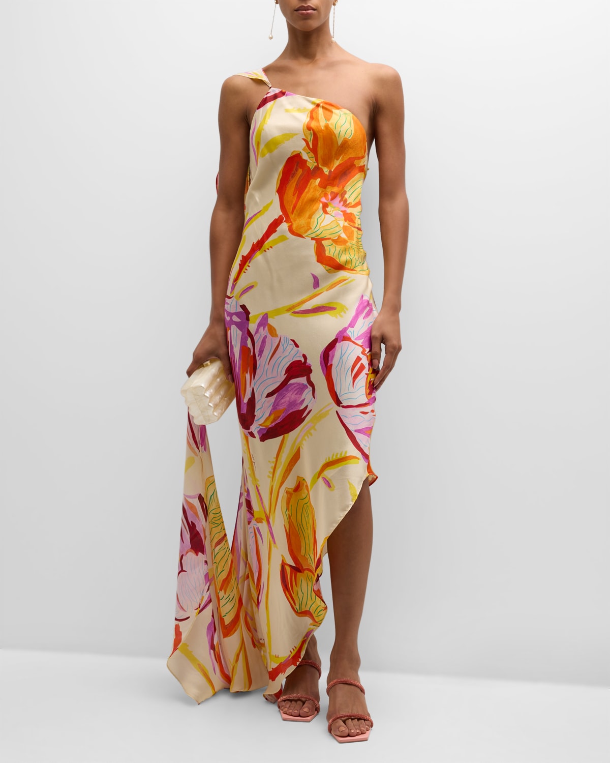 Cult Gaia Trysta Draped High-low Floral-print Maxi Dress In Water Color ...