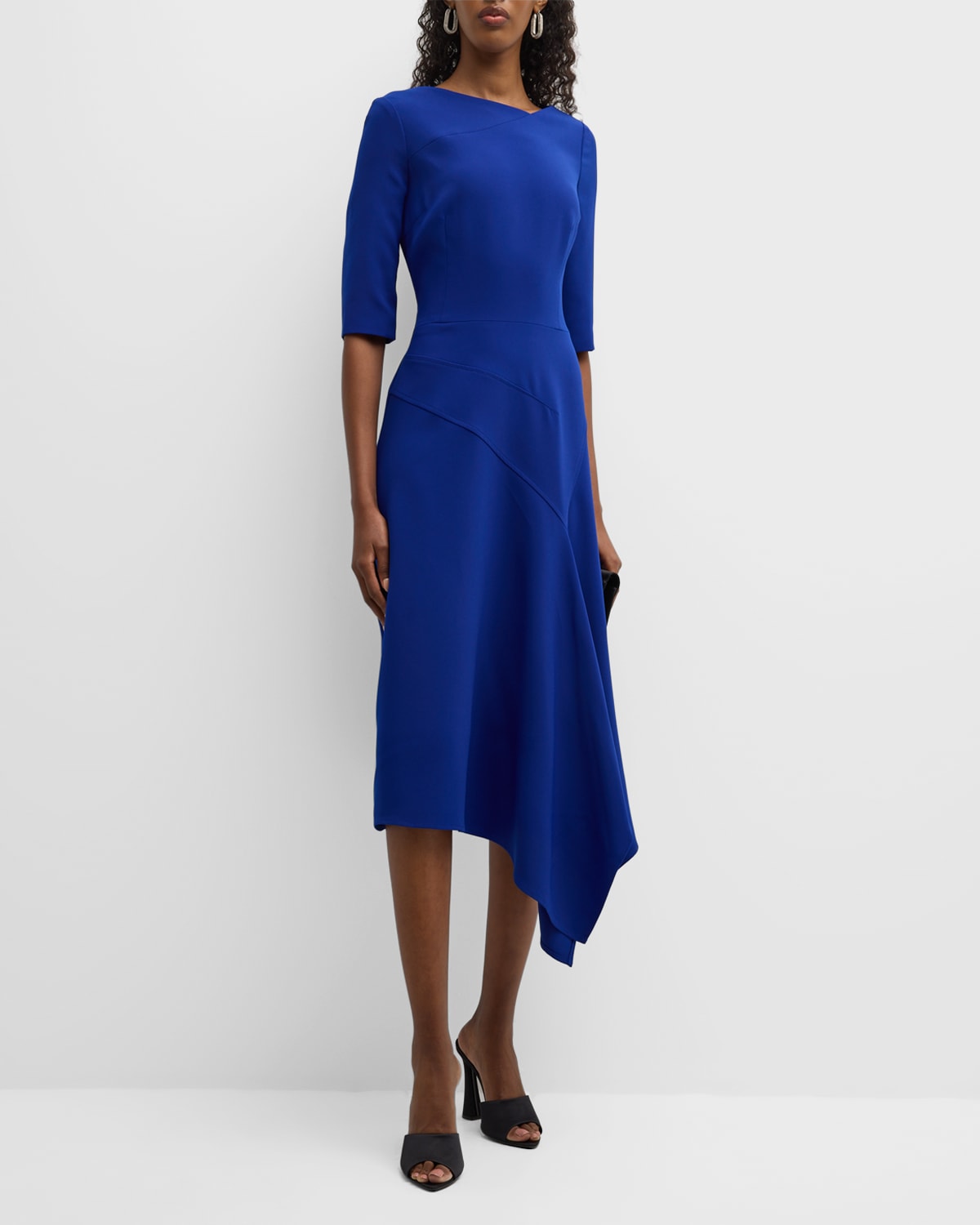 Rickie Freeman For Teri Jon Draped Elbow-sleeve Crepe Midi Dress In Cobalt | ModeSens